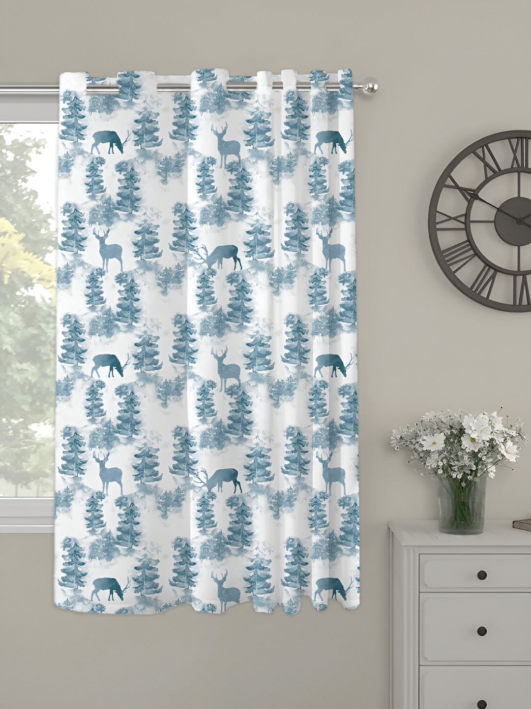 Buy OASIS Blue And White Floral Printed Window Curtain - Curtains And ...