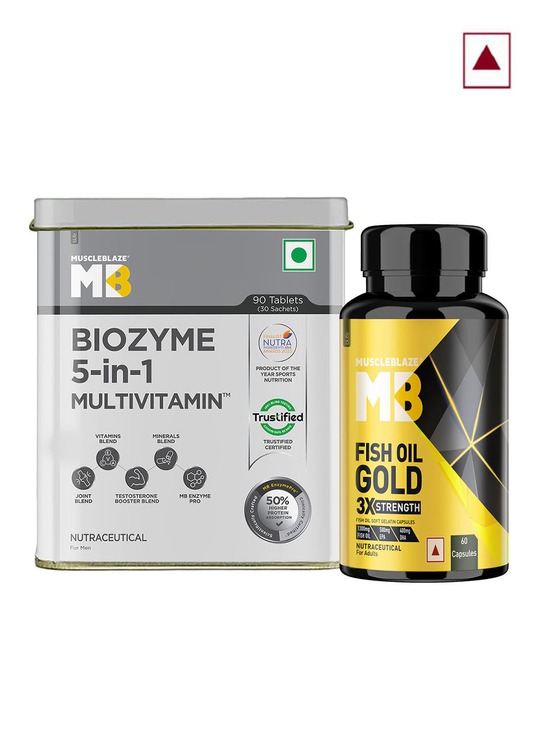 Buy MuscleBlaze Set Of Biozyme Multivitamin Tablets 90N & Fish Oil Gold ...