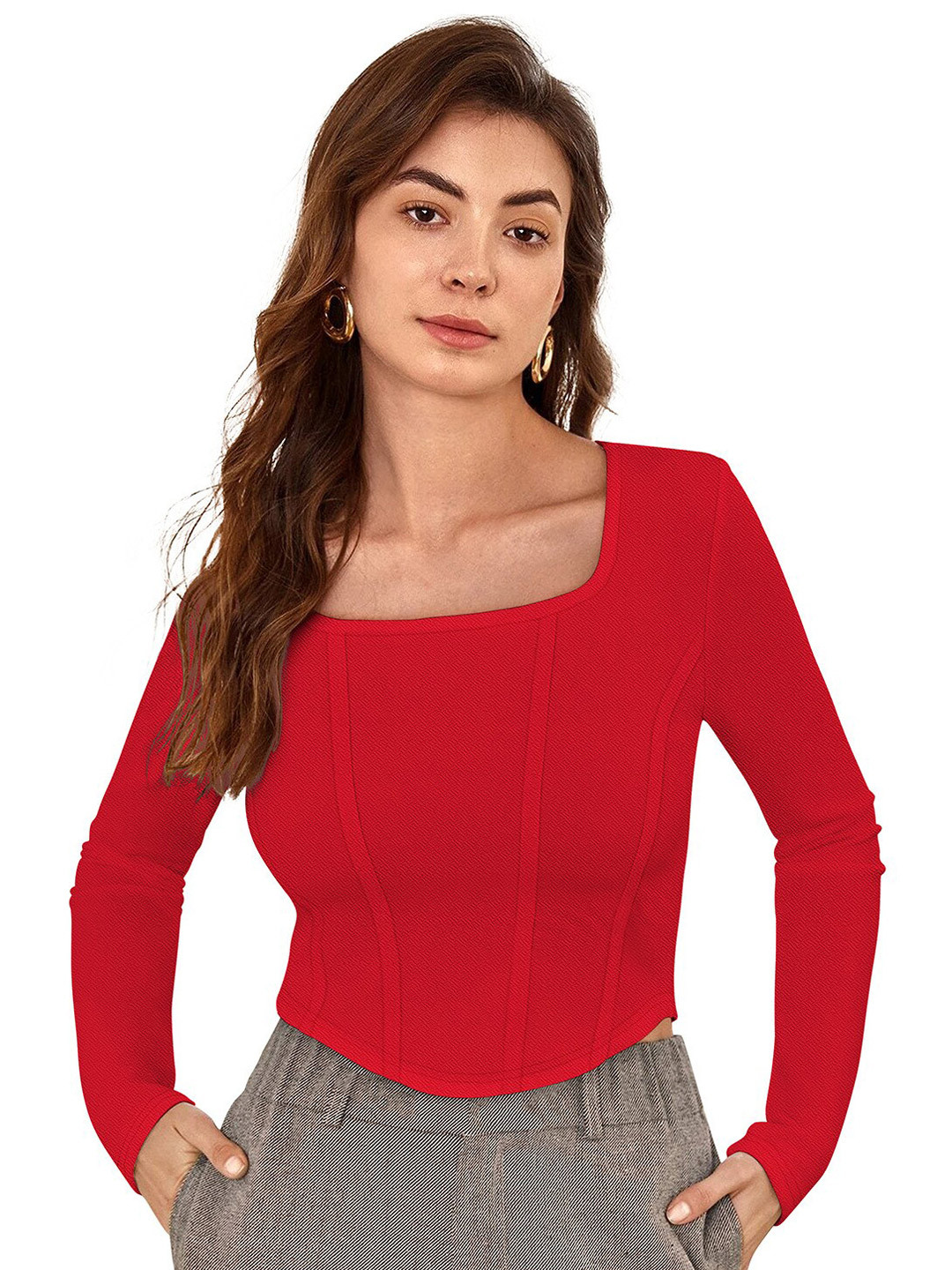 Buy ODETTE Square Neck Crepe Top - Tops for Women 28300226 | Myntra