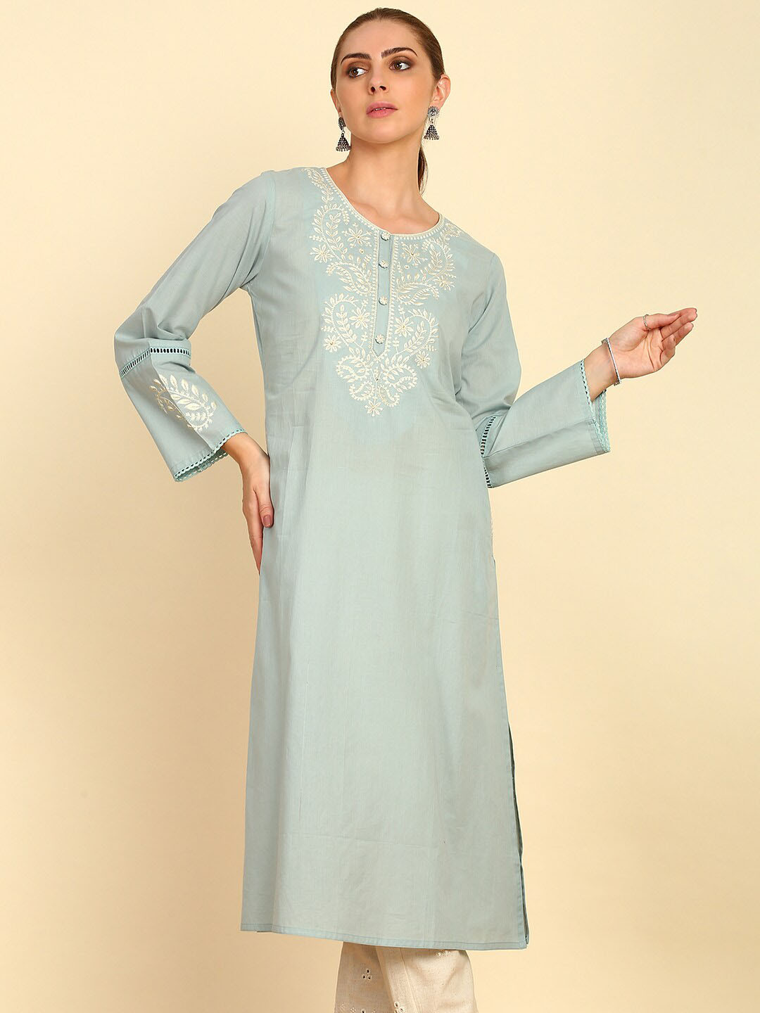 Buy Soch Blue Ethnic Motifs Yoke Design Thread Work Straight Pure ...