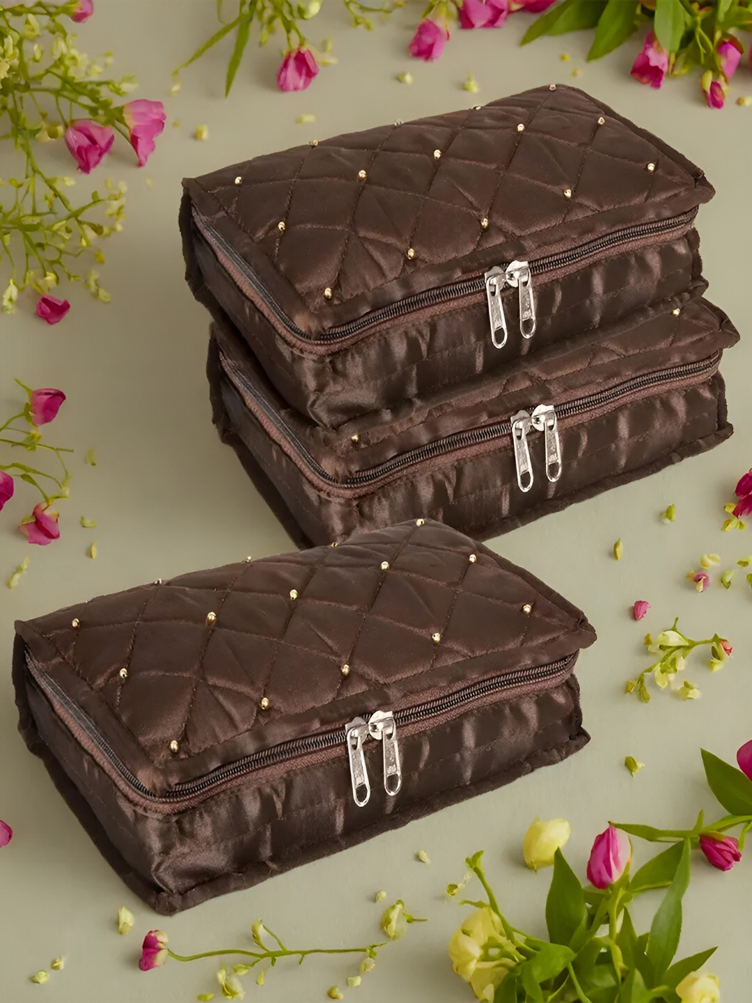 Buy Kuber Industries Brown 3 Pieces Self Design Reusable Jewellery ...