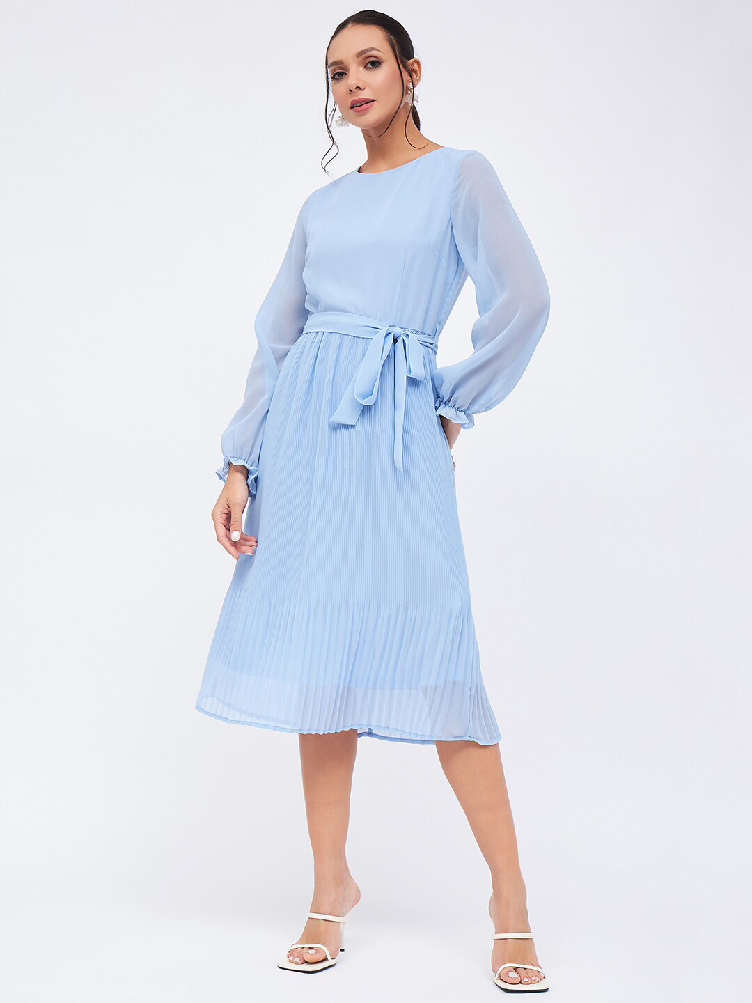 Buy Harpa Bell Sleeves Tie Up Fit & Flare Midi Dress - Dresses for ...