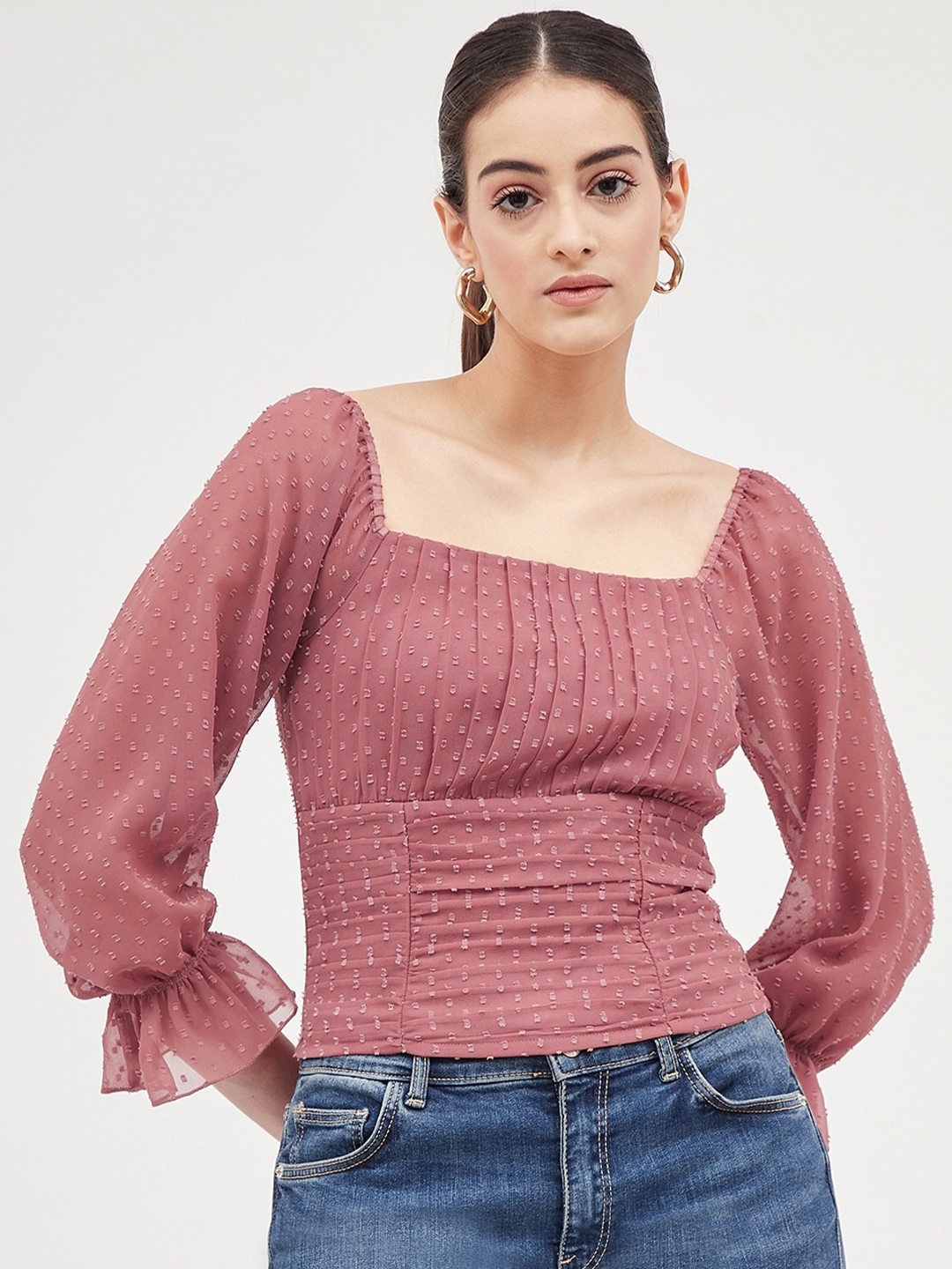 Buy Harpa Square Neck Puff Sleeve Crop Top Tops For Women 28307592