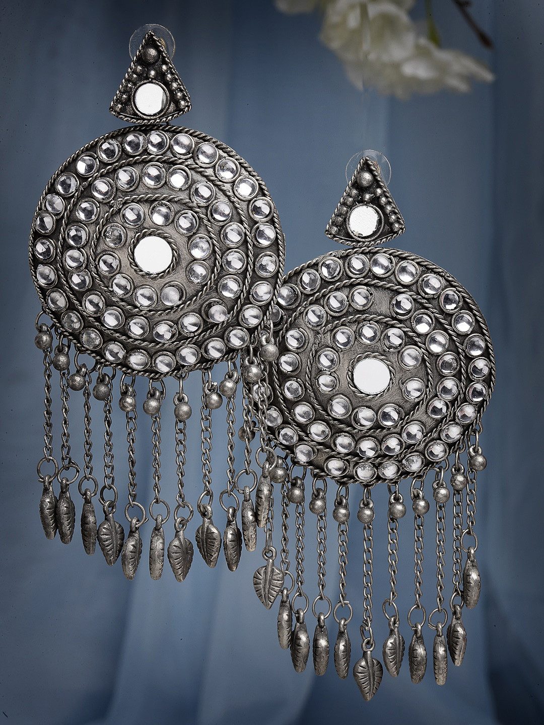 Buy CHUI MUI Silver Plated Mirror Studded Circular Chandbalis ...