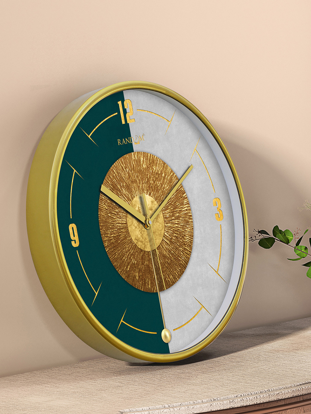 Buy RANDOM Gold Toned & Grey Printed Contemporary Round Wall Clock ...