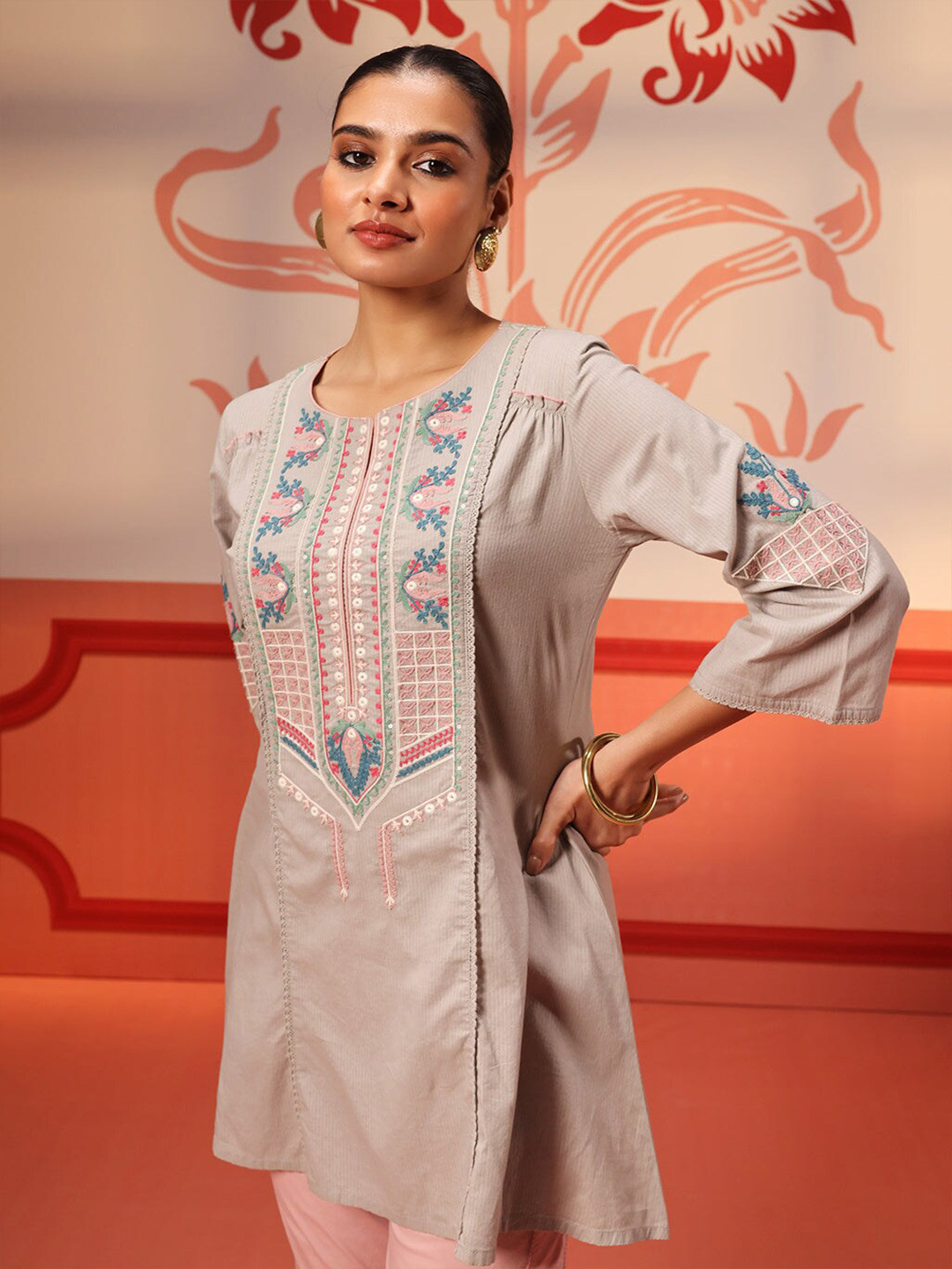 Buy Lakshita Geometric Embroidered Cotton Ethnic Tunic - Tunics for ...