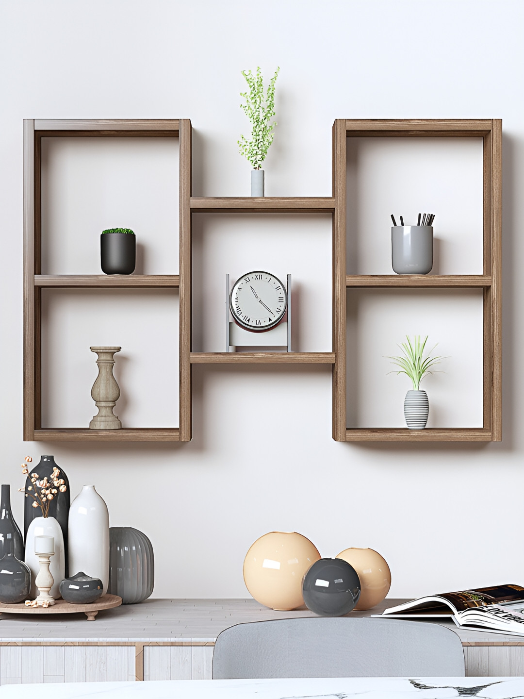 Buy RANDOM Brown Textured Wood Basic Wall Shelf - Wall Shelves for ...
