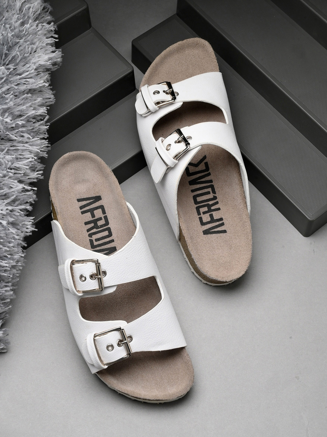 Buy AfroJack Textured Buckle Detailed Open Toe Flats - Flats for Women ...
