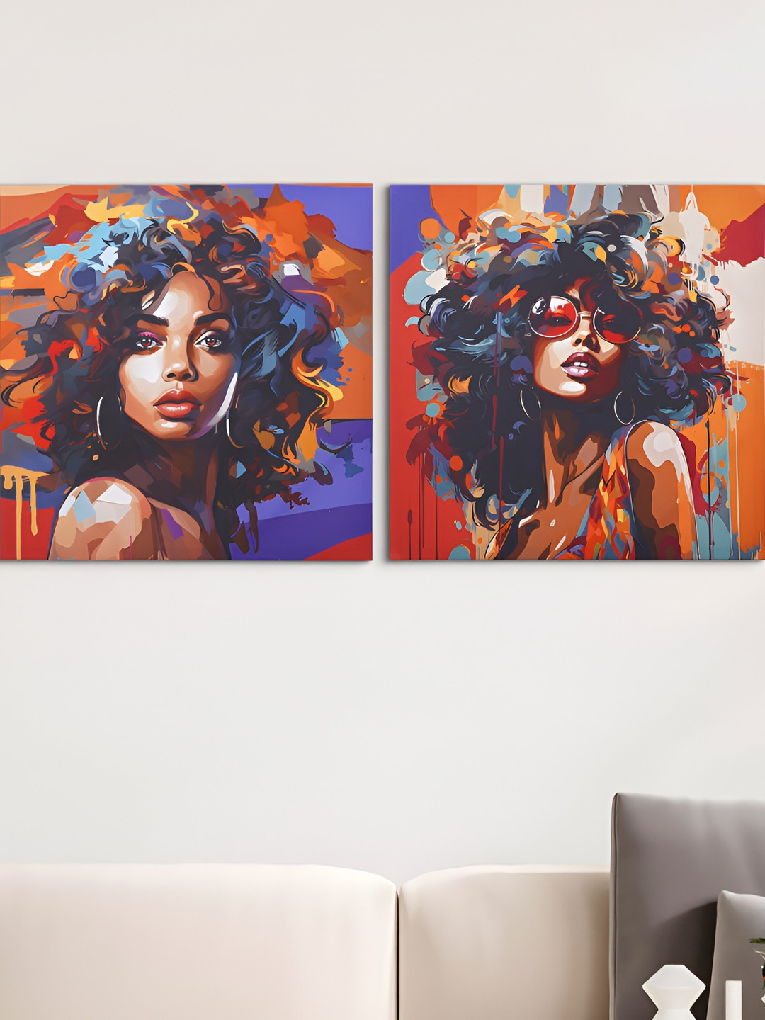 Buy Home Centre Orange & Beige 2 Pieces Canvas Social Lady Photo Frames ...