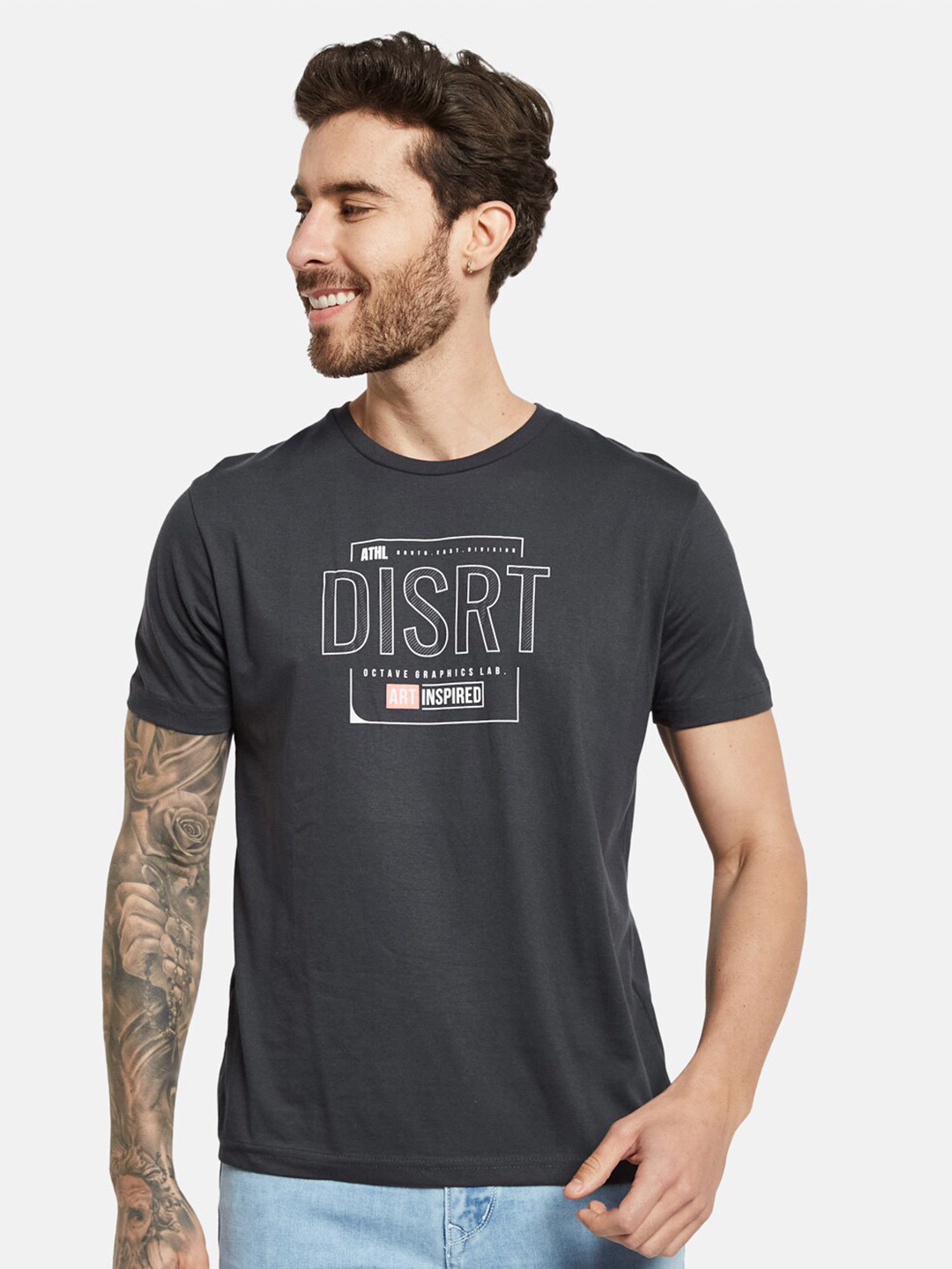 Buy Octave Typography Printed Round Neck Short Sleeves Cotton T Shirt ...
