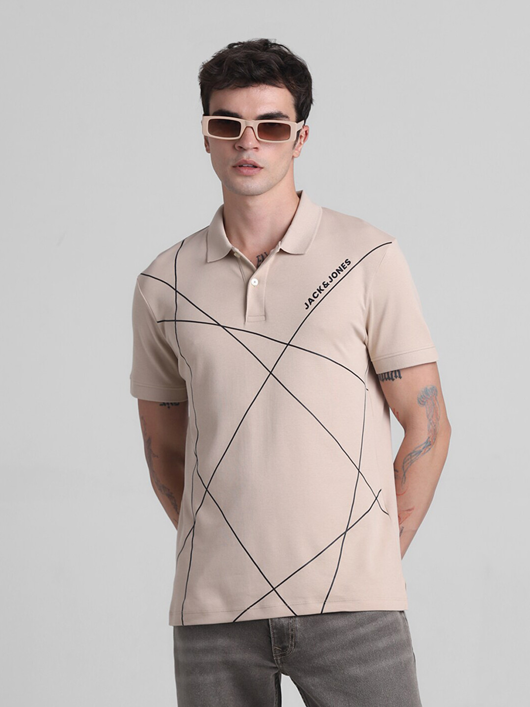 Buy Jack & Jones Brand Logo Printed Cotton Polo Collar Short Sleeves ...