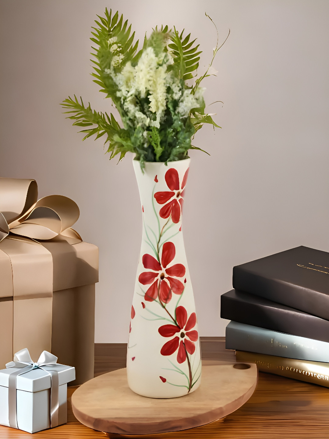 Buy Kaolinite Red & White Floral Printed Ceramic Vase - Vases for ...