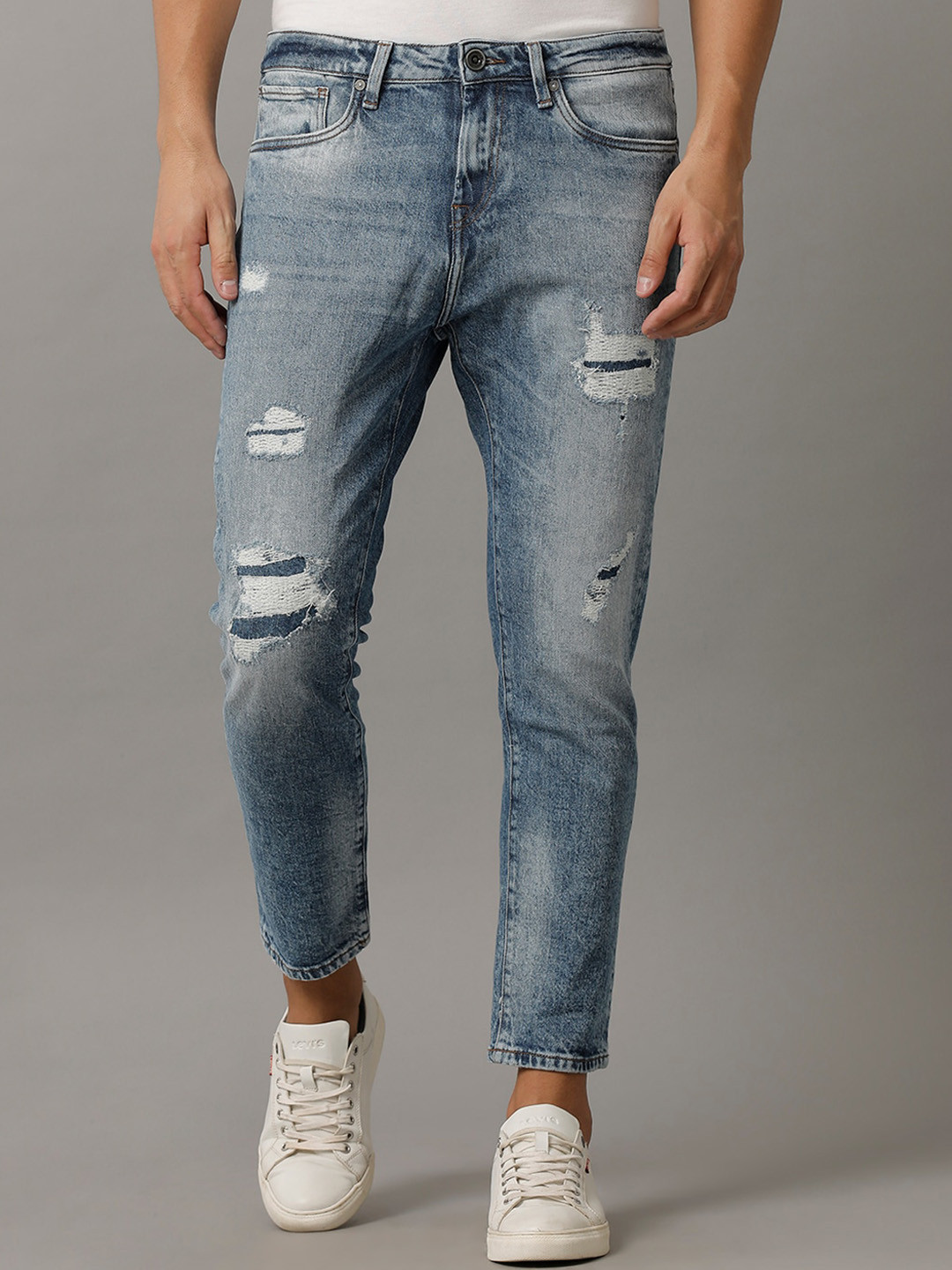 Buy Voi Jeans Men Comfort Mildly Distressed Heavy Fade Whiskers ...