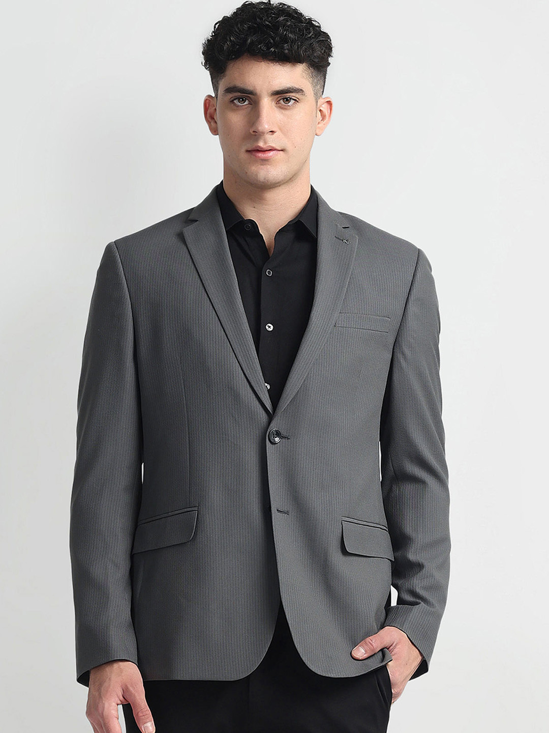 Buy Arrow Self Design Tailored Fit Single Breasted Formal Blazer ...