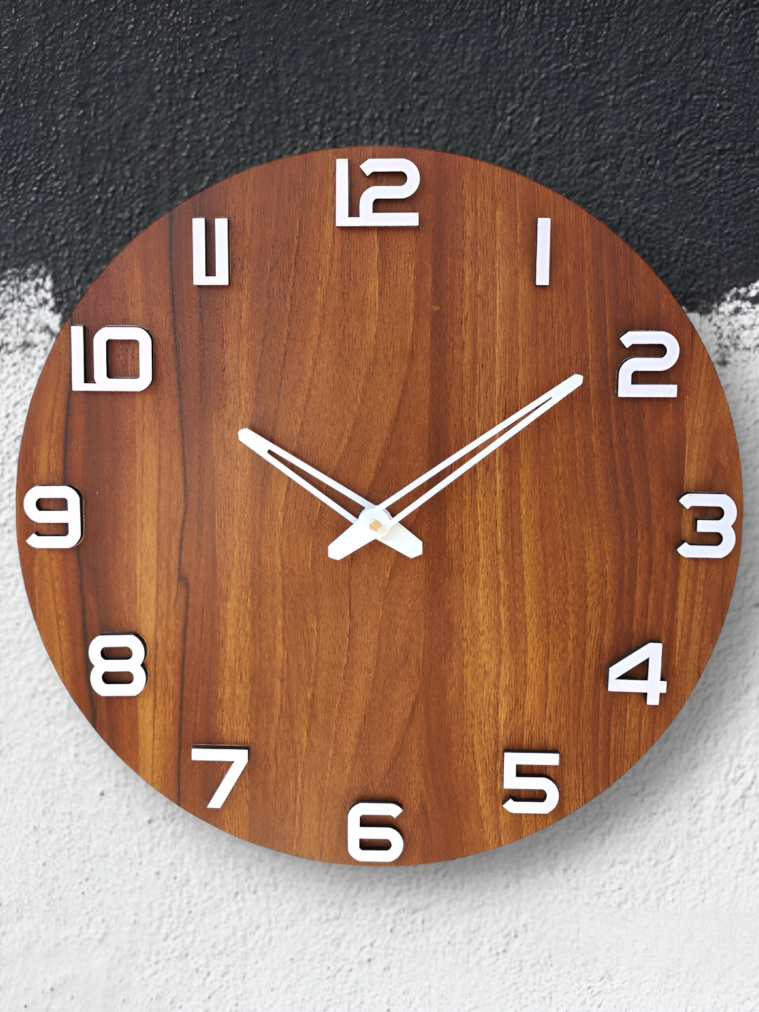 Buy FASTQT Brown & White Wooden Analogue Contemporary Wall Clock ...
