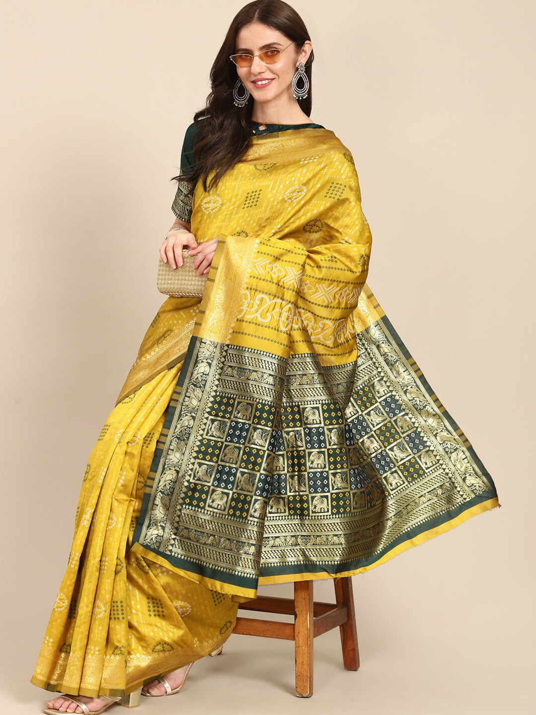 Buy SERONA FABRICS Bandhani Woven Design Zari Silk Cotton Banarasi ...