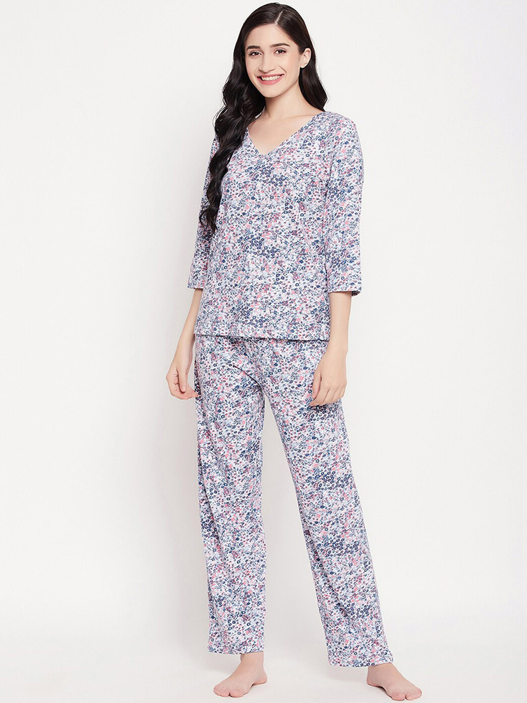 Buy Clovia Floral Printed Pure Cotton Night Suit - Night Suits for ...