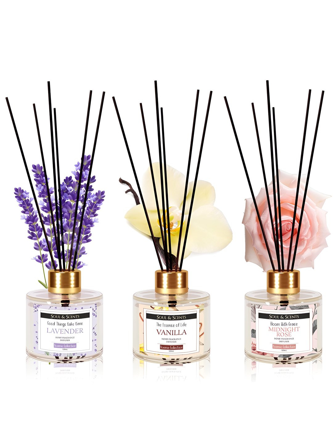 Buy SOUL & SCENTS Pack Of 3 Lavender, Vanilla And Midnight Rose Reed ...