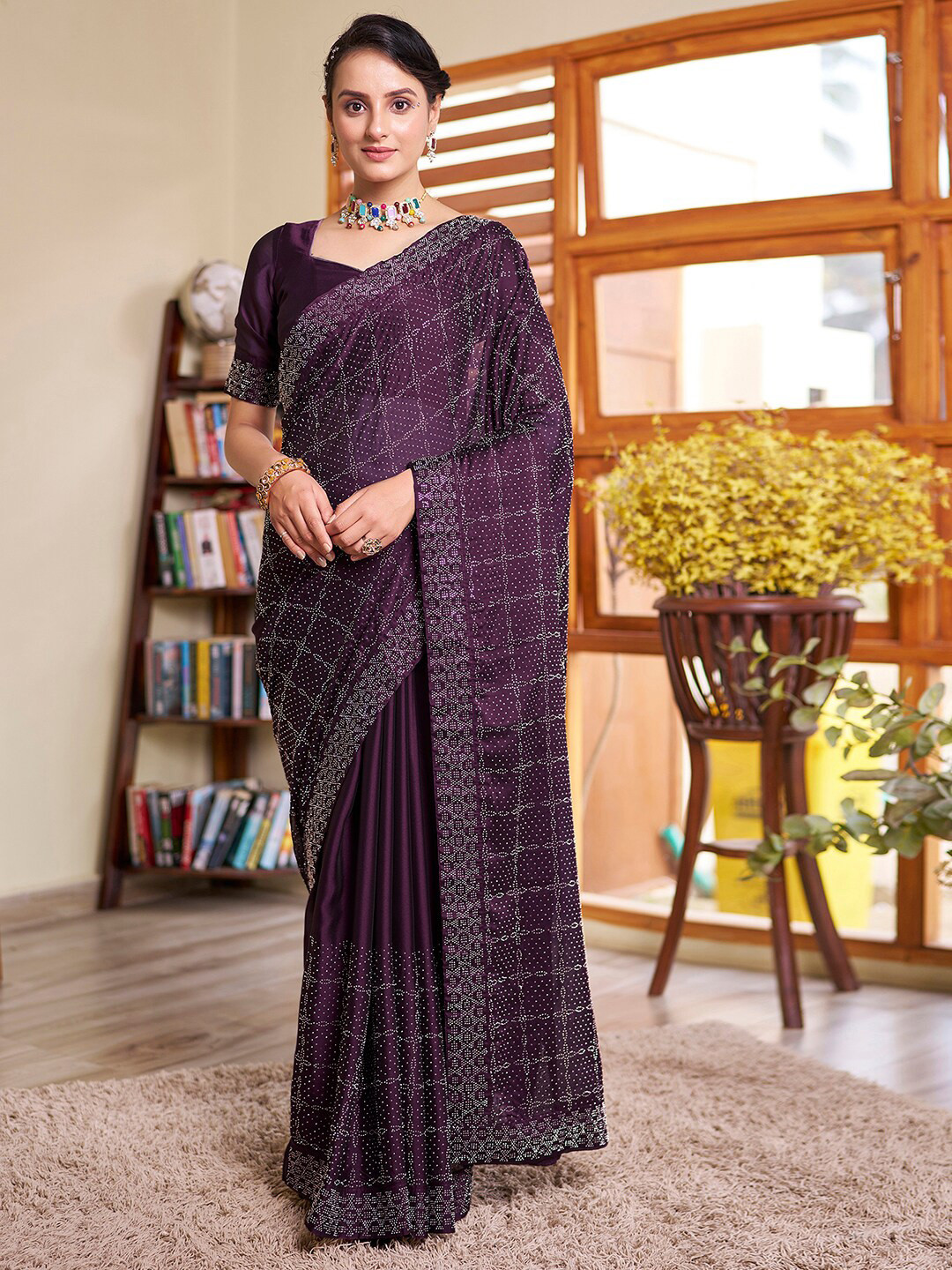 Buy Satrani Checked Beads & Stones Saree - Sarees for Women 28365610 ...