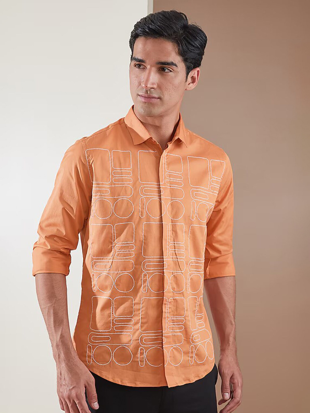 Buy HE SPOKE Smart Tailored Fit Opaque Thread Work Cotton Casual Shirt ...