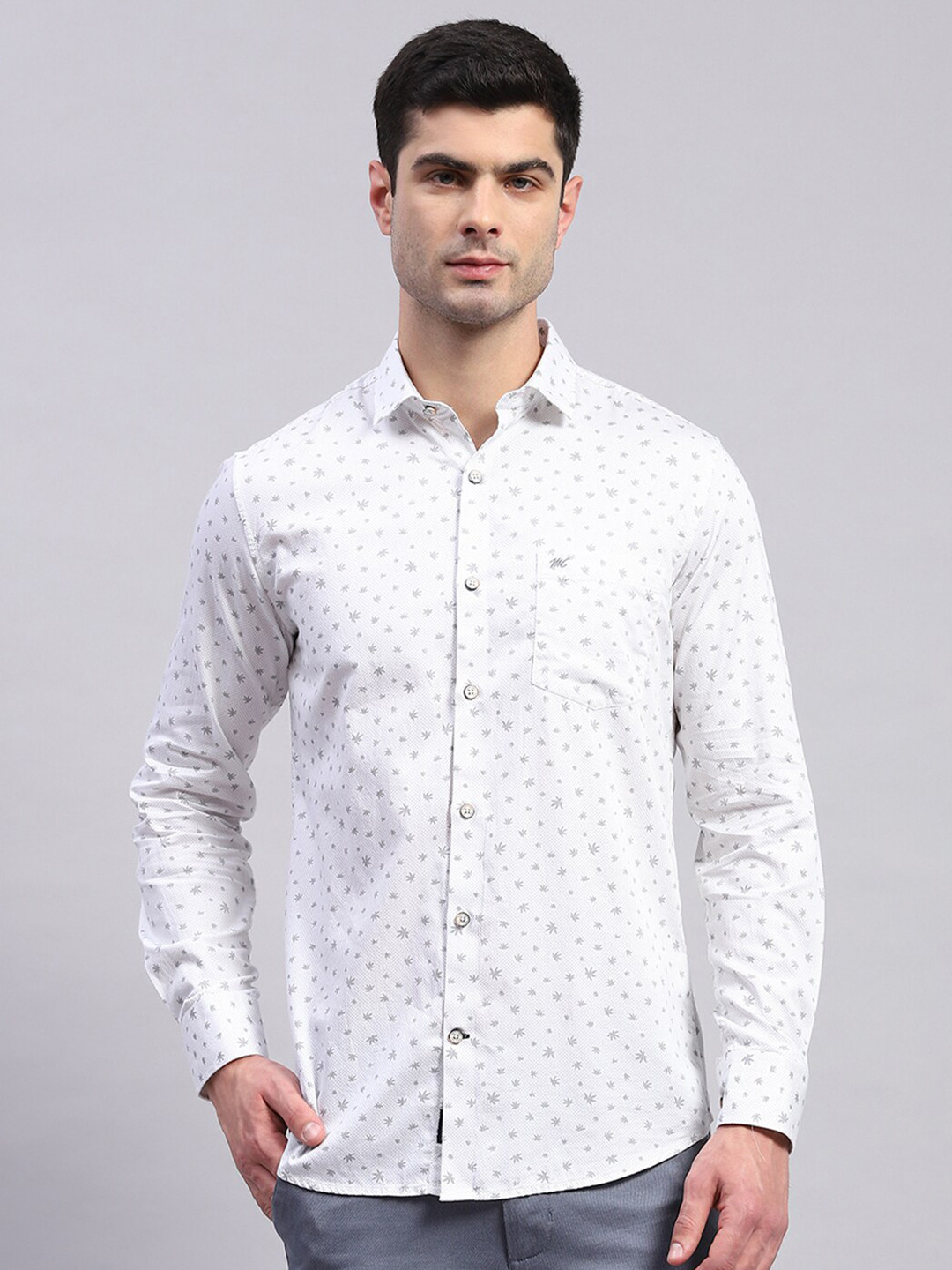Buy Monte Carlo Classic Spread Collar Slim Fit Opaque Printed Cotton ...