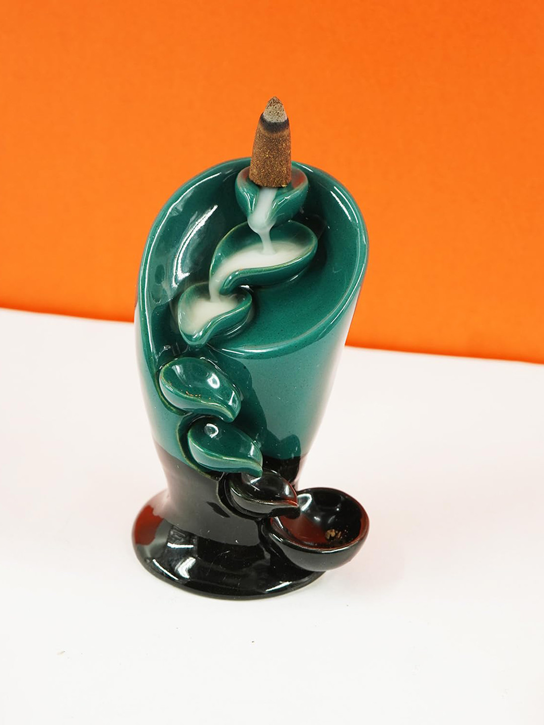 Buy PujaNPujari Green & Black Ceramic Waterfall Smoke Backflow Diffuser ...