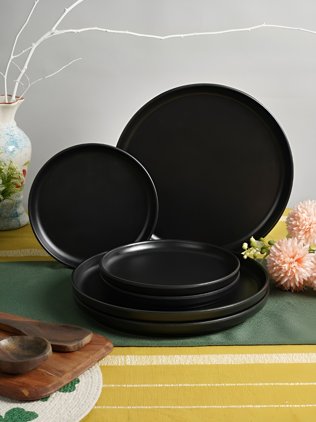 Buy Aura Black & 12 Pieces Printed Melamine Glossy Dinner Set - Dinner ...