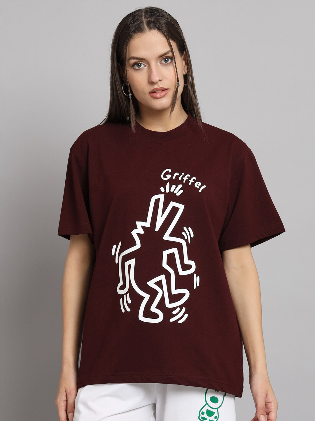 Buy GRIFFEL Graphic Printed Drop Shoulder Sleeves Cotton Oversized T ...