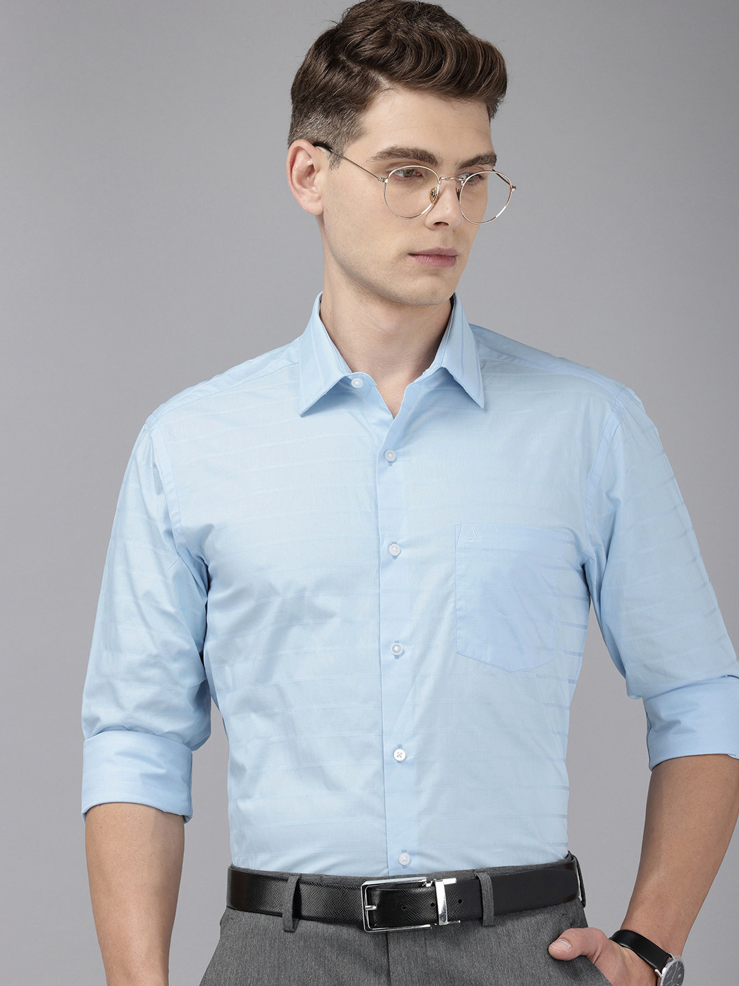 Buy Arrow Pure Cotton Manhattan Slim Fit Self Horizontal Stripes Opaque ...