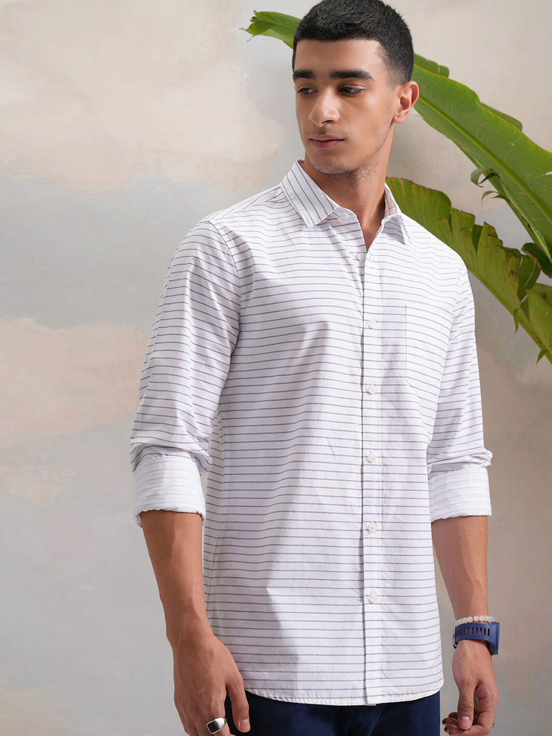 Buy HIGHLANDER White Regular Fit Horizontal Striped Casual Shirt ...