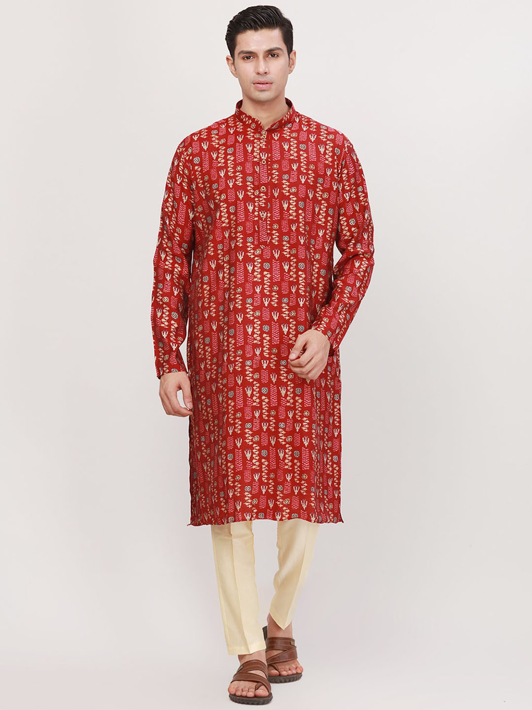 Buy Ethnix By Raymond Ethnic Motifs Printed Mandarin Collar Straight ...