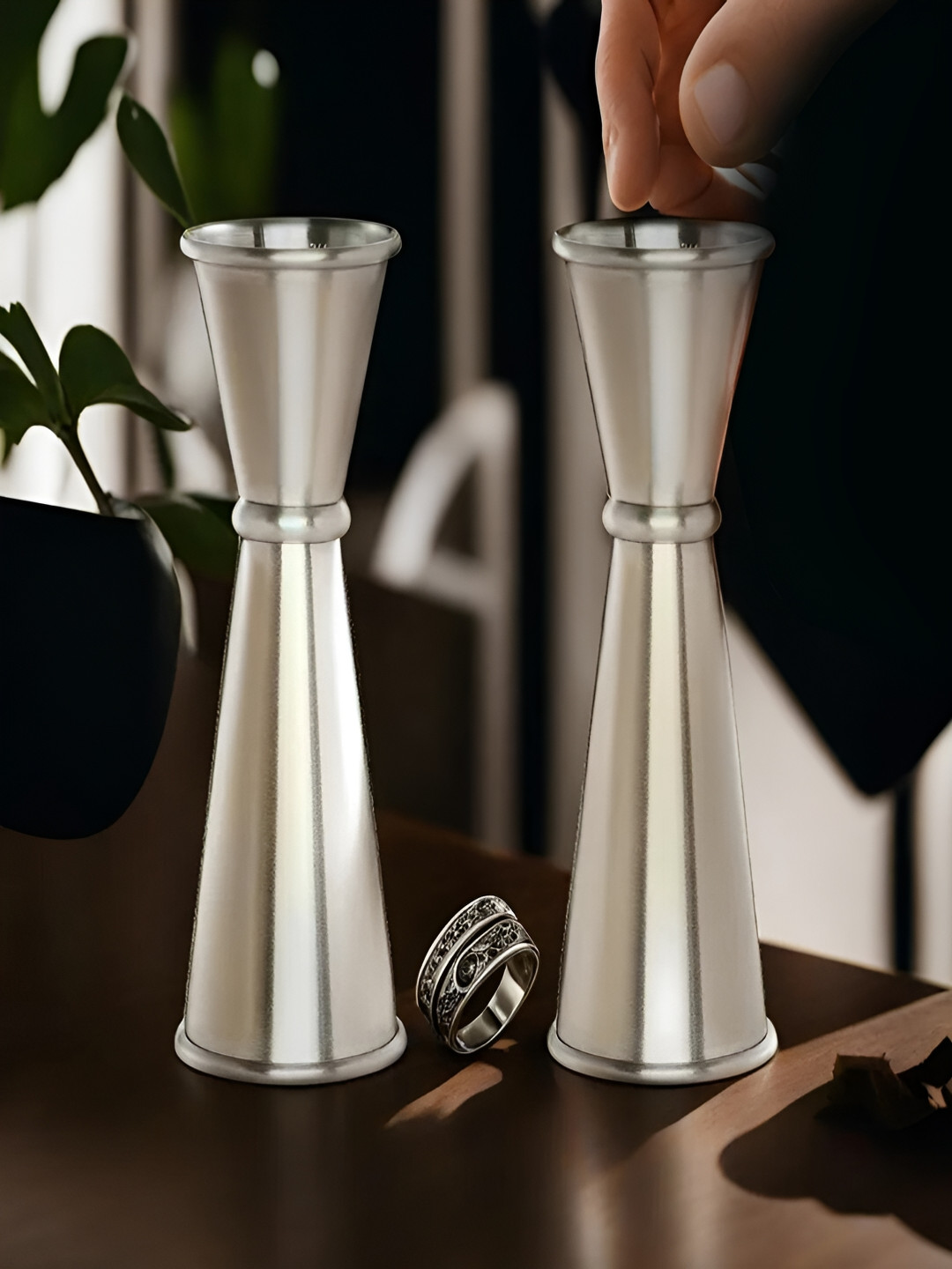 Buy HAZEL Silver Toned 2 Pieces Double Sided Peg Measure Jigger 50 Ml ...