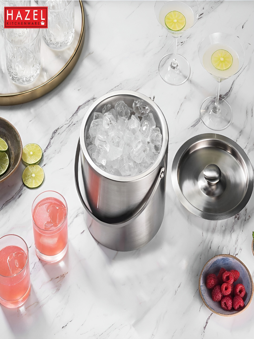 Buy HAZEL Silver Toned Stainless Steel Ice Bucket 1100 ML - Ice Buckets ...