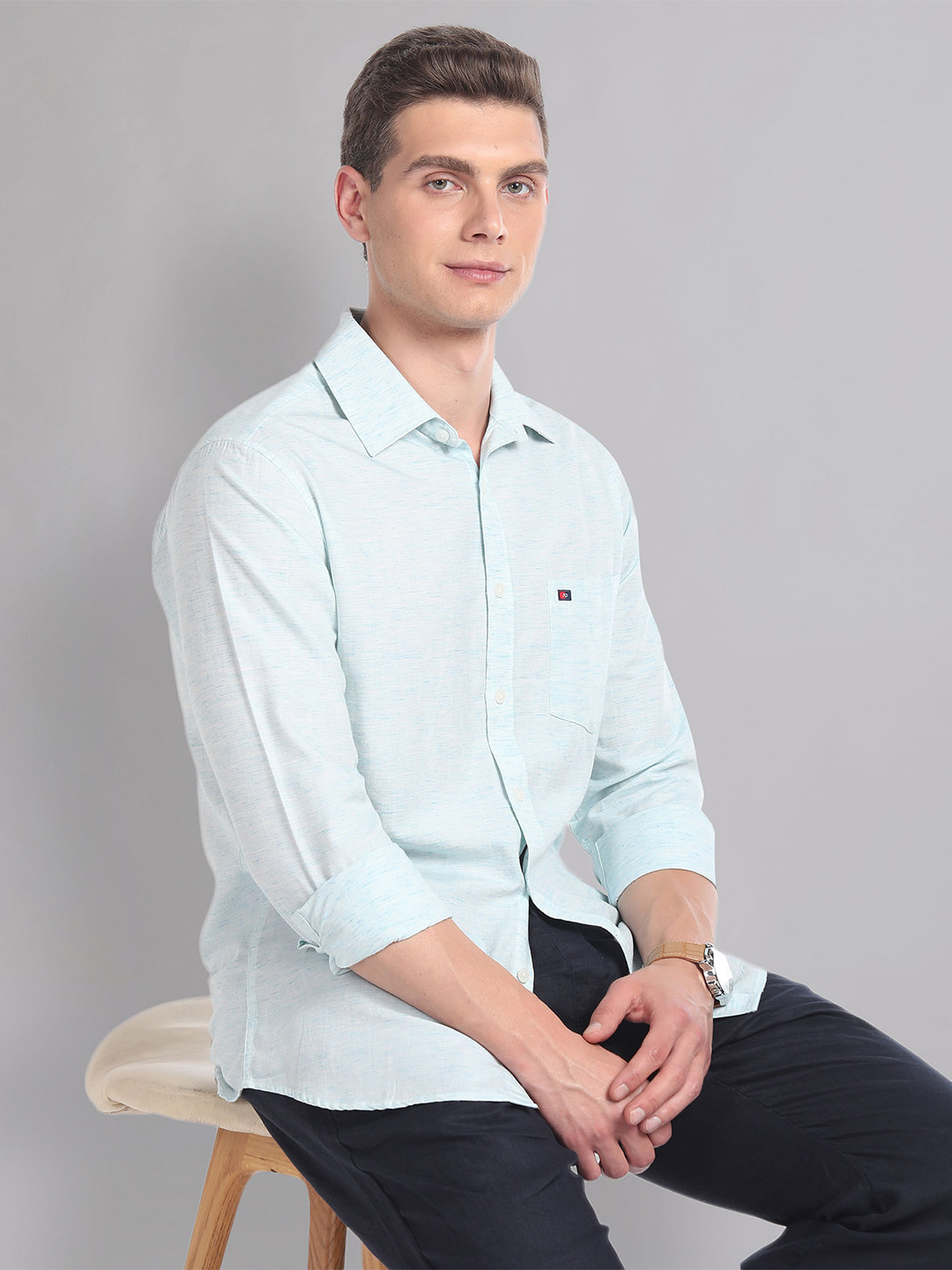 Buy AD By Arvind Modern Slim Fit Heathered Summer Shirt - Shirts for ...