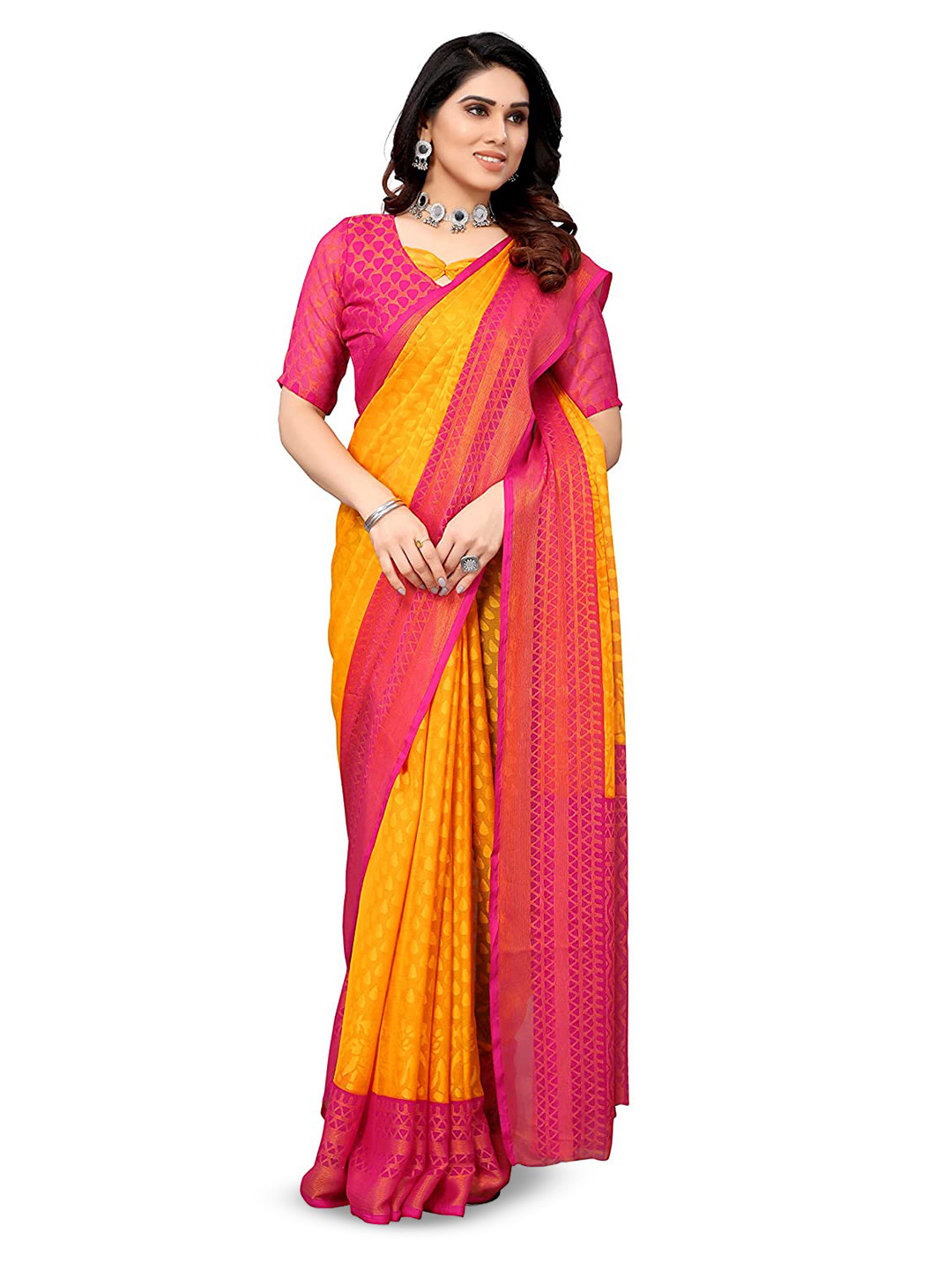 Buy SANJANA SILK Ethnic Motifs Printed Brasso Saree - Sarees for Women ...