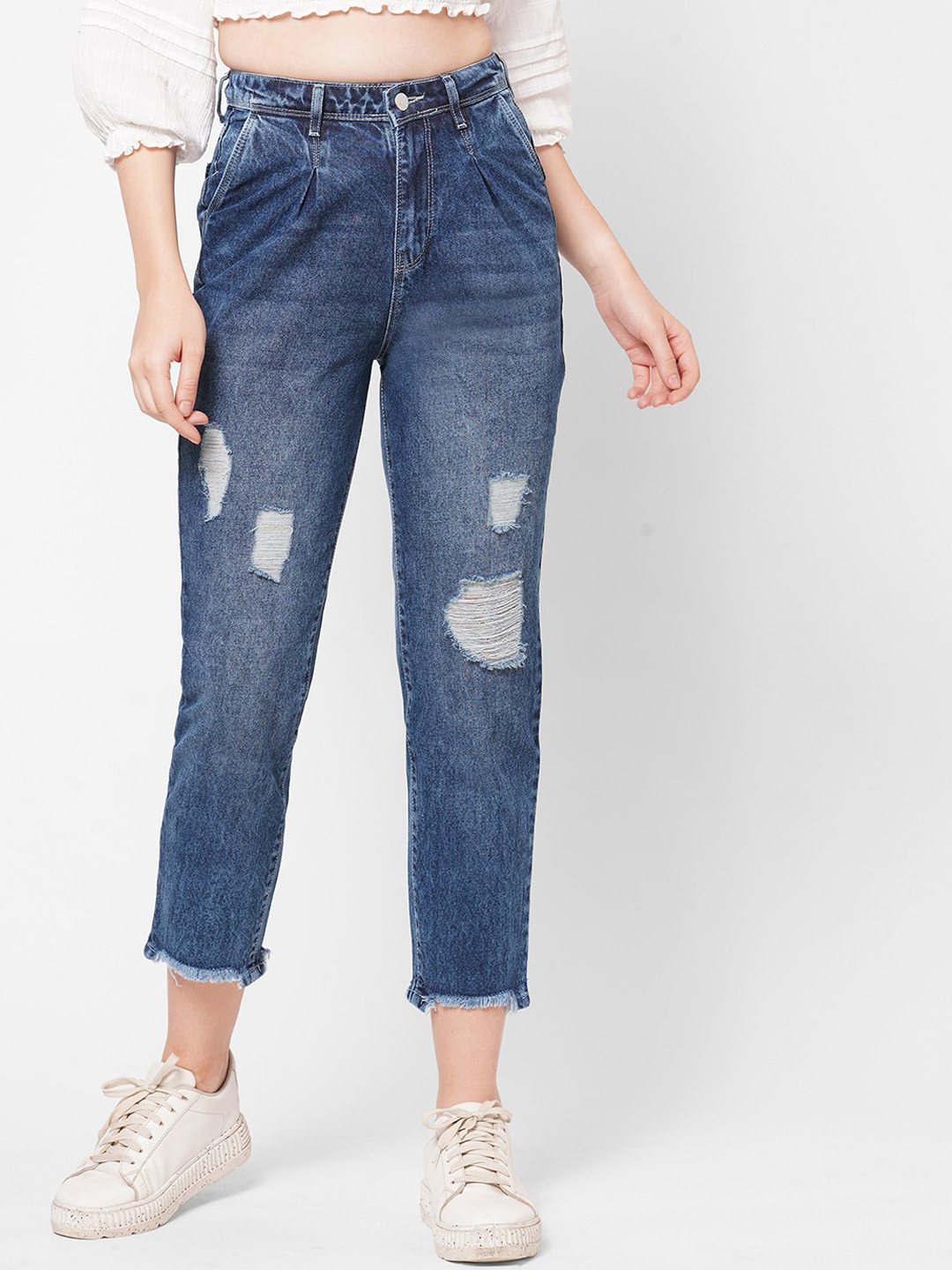 Buy Kraus Jeans Women Relaxed Fit High Rise Mildly Distressed Light ...