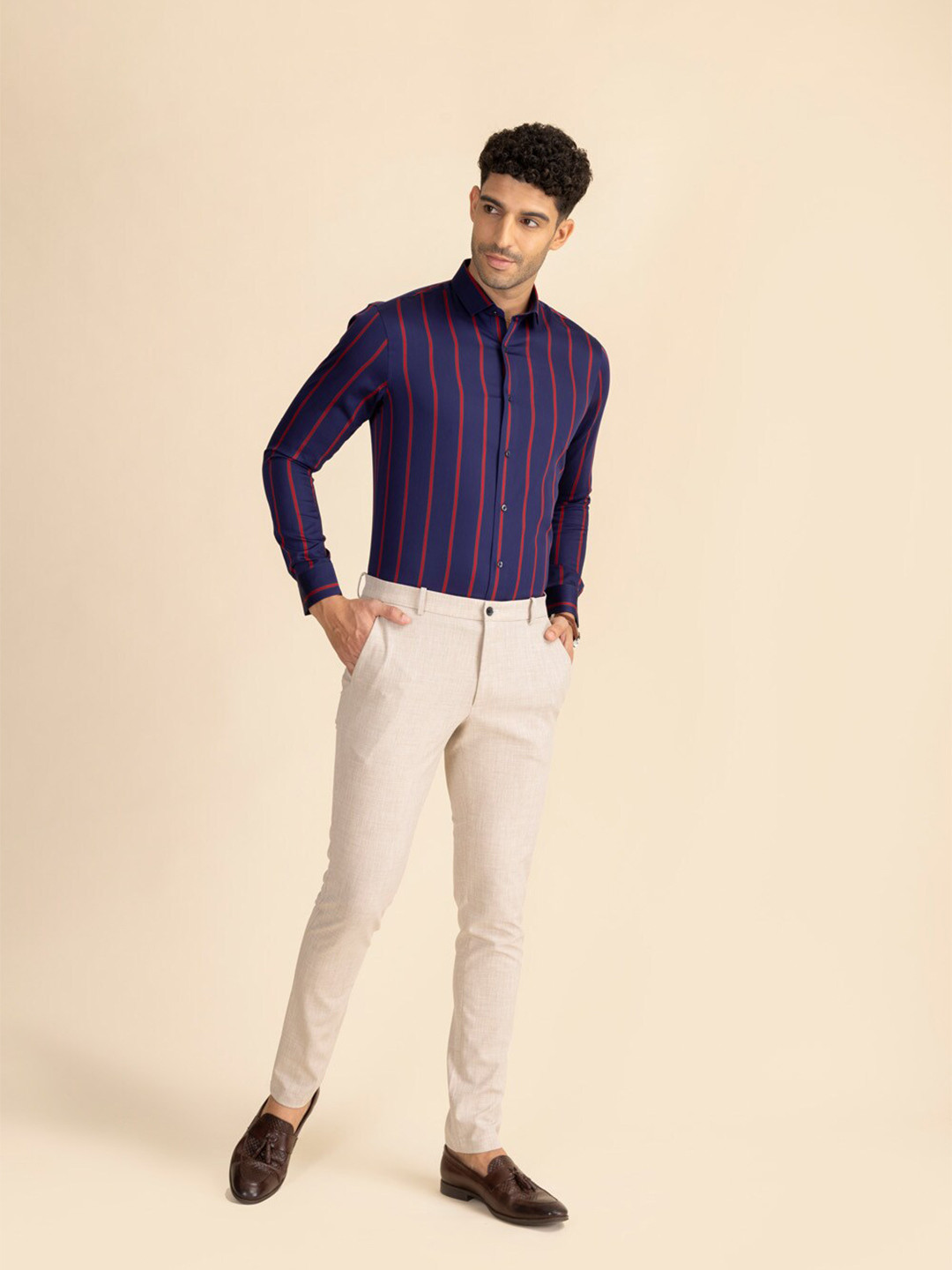 Buy KAAPUS Classic Slim Fit Vertical Stripes Opaque Cotton Casual Shirt ...