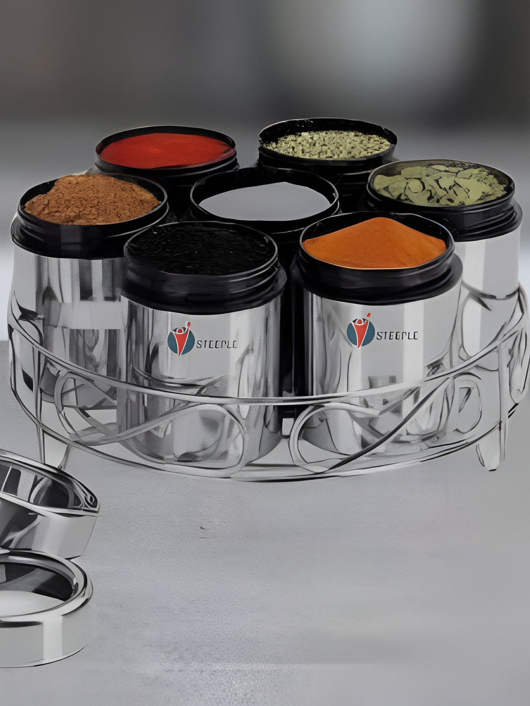 Buy STEEPLE Stainless Steel 14 Pieces Spice Box With Stand - Spice Box ...