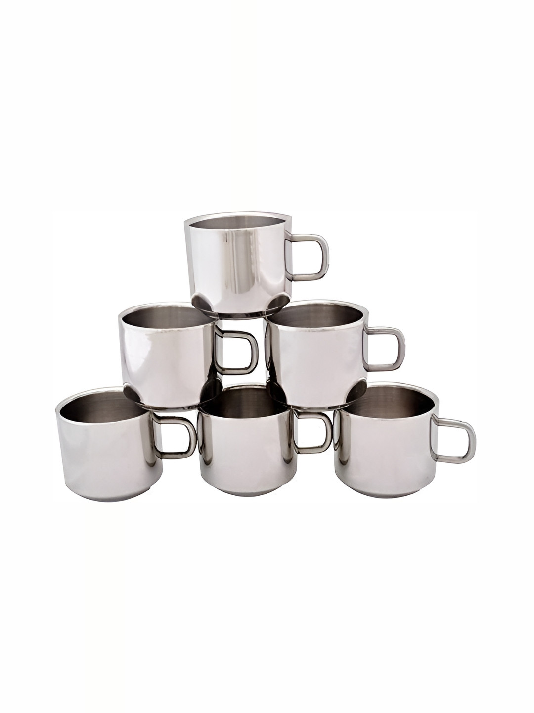 Buy STEEPLE Silver Toned 6Pcs Stainless Steel Glossy Cups 120ml Each ...