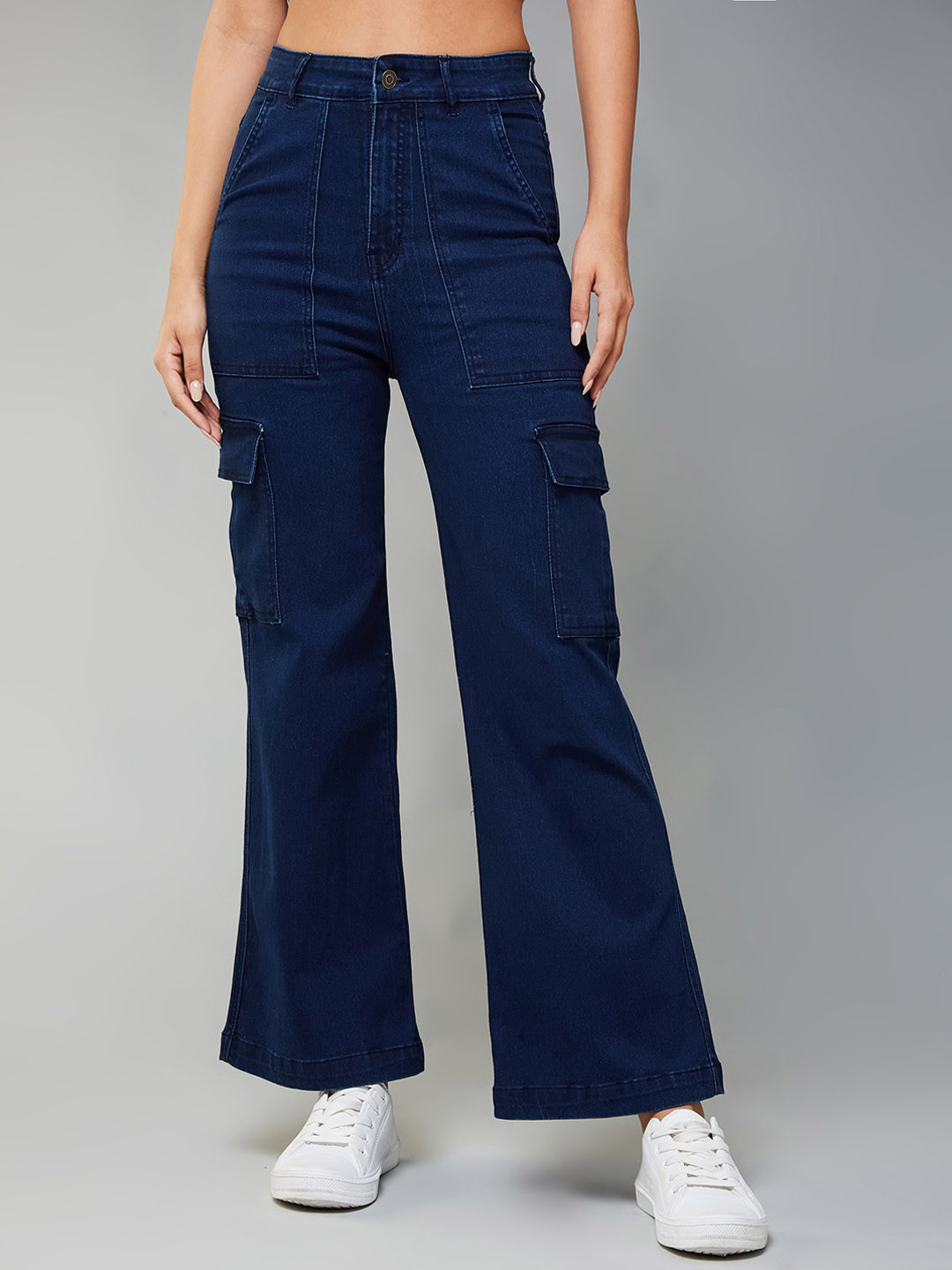 Buy Miss Chase Women Wide Leg High Rise Clean Look Stretchable Cargos ...