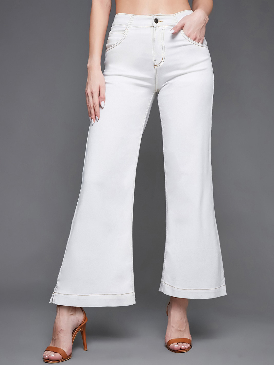 Buy Miss Chase Women Flared Mid Rise Clean Look Stretchable Jeans ...