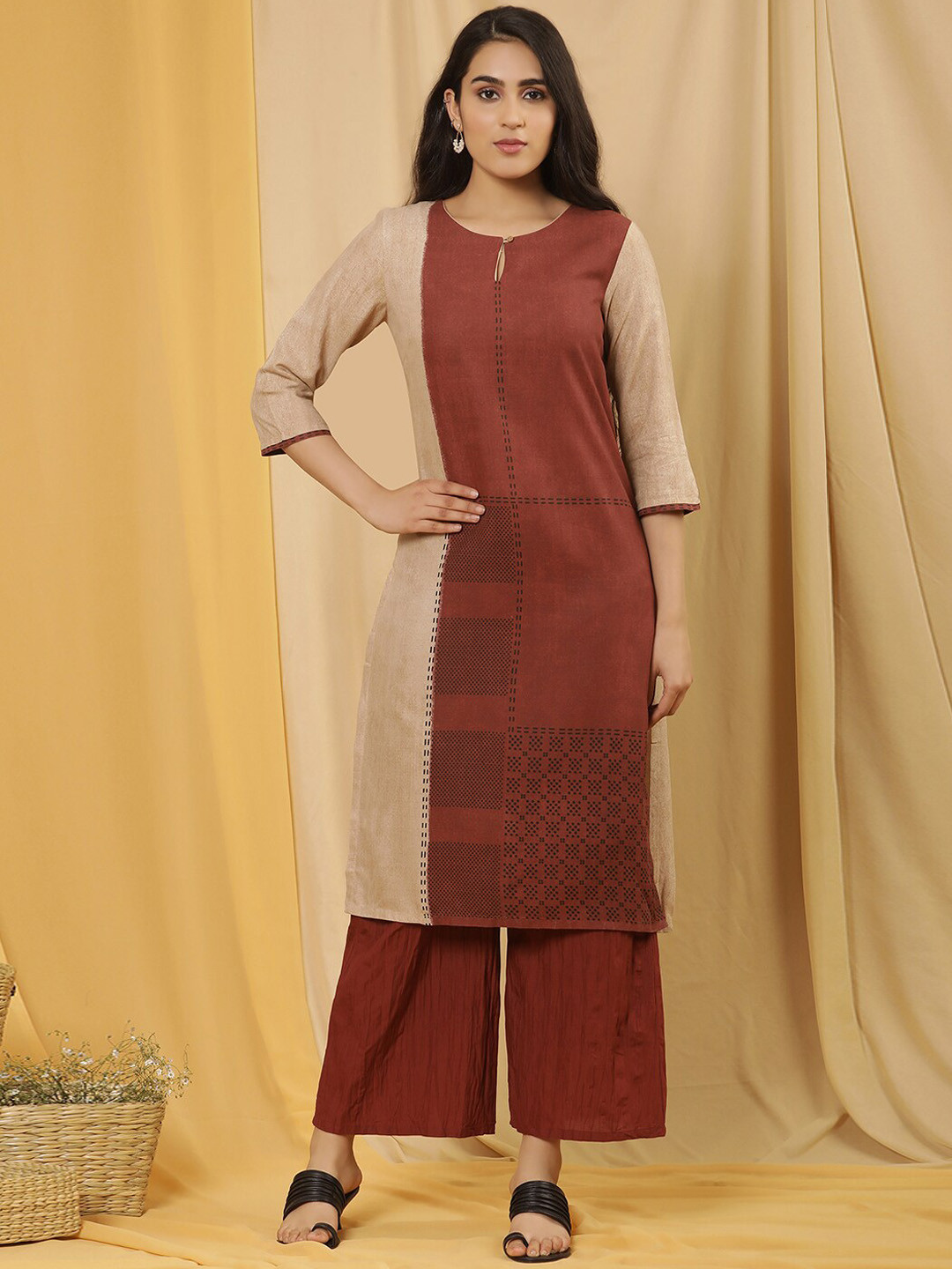 Buy W Ethnic Motifs Printed Regular Kurta With Palazzos - Kurta Sets ...