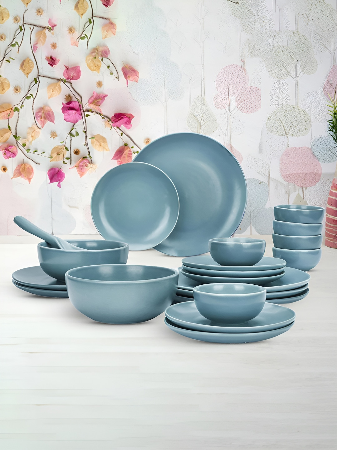 Buy Ekhasa Blue 21 Pieces Ceramic Matte Finish Dinner Set - Dinner Set ...
