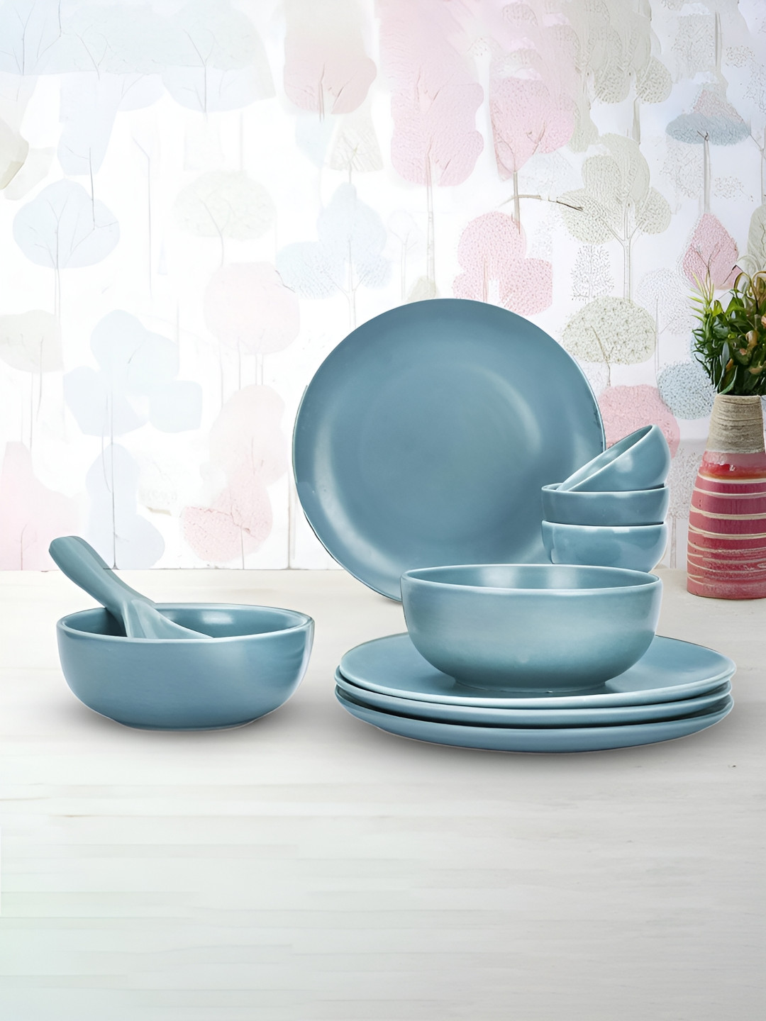 Buy Ekhasa Blue 11 Pieces Matte Microwave Safe Dinner Set - Dinner Set ...