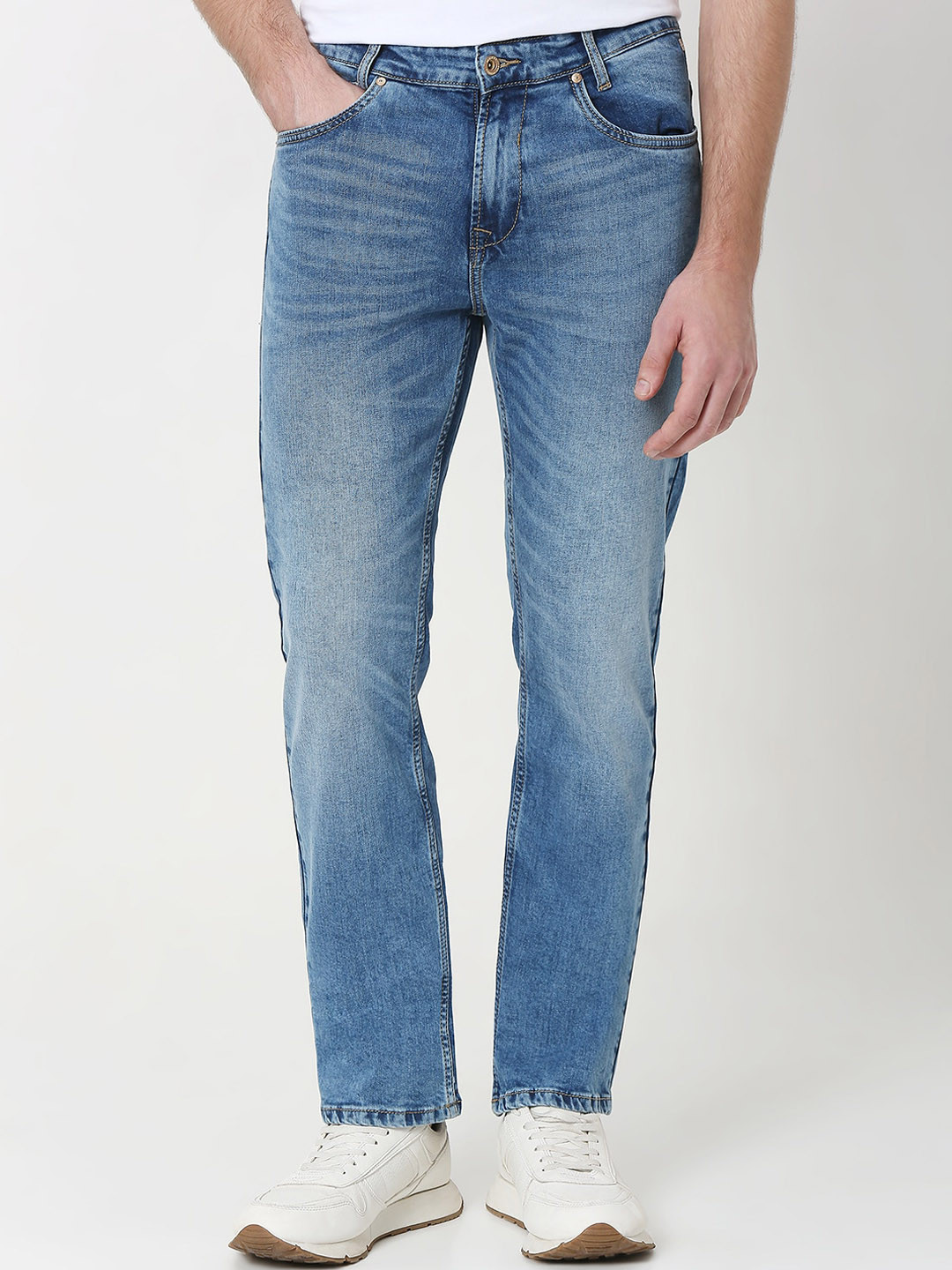 Buy Mufti Men Straight Fit Heavy Fade Clean Look Stretchable Jeans ...