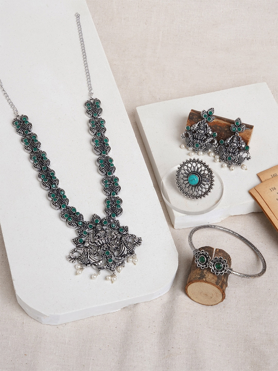 Buy TEEJH Silver Plated Beaded Oxidised Jewellery Set - Jewellery Set ...