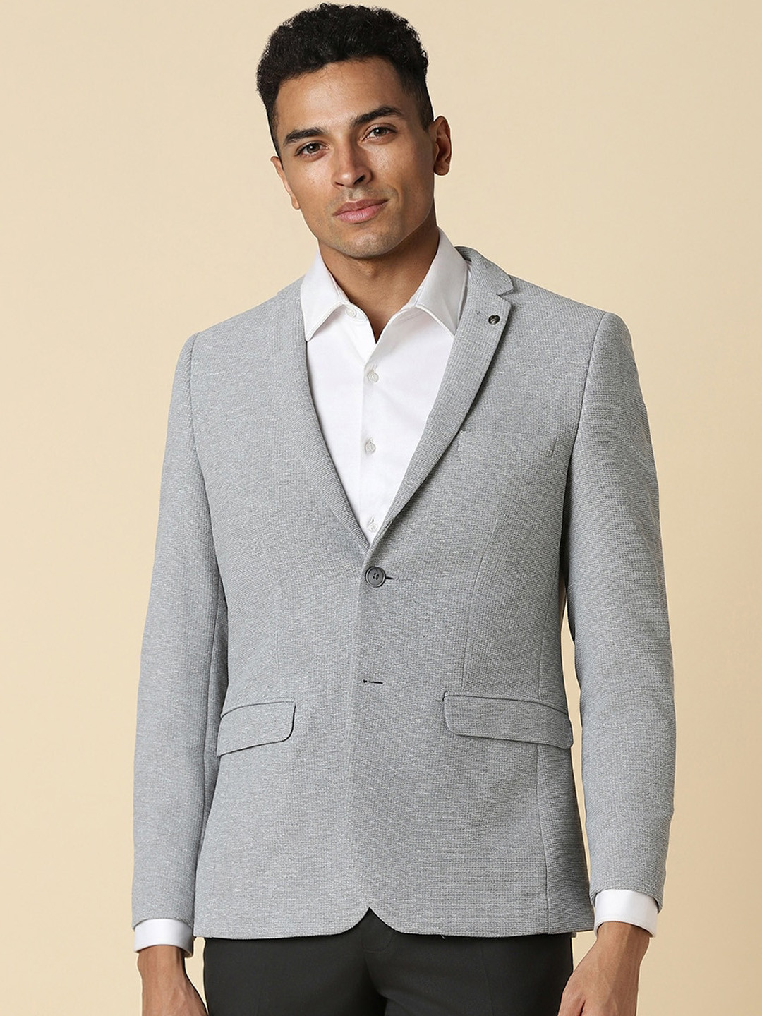 Buy Allen Solly Slim Fit Notched Lapel Single Breasted Formal Blazer ...