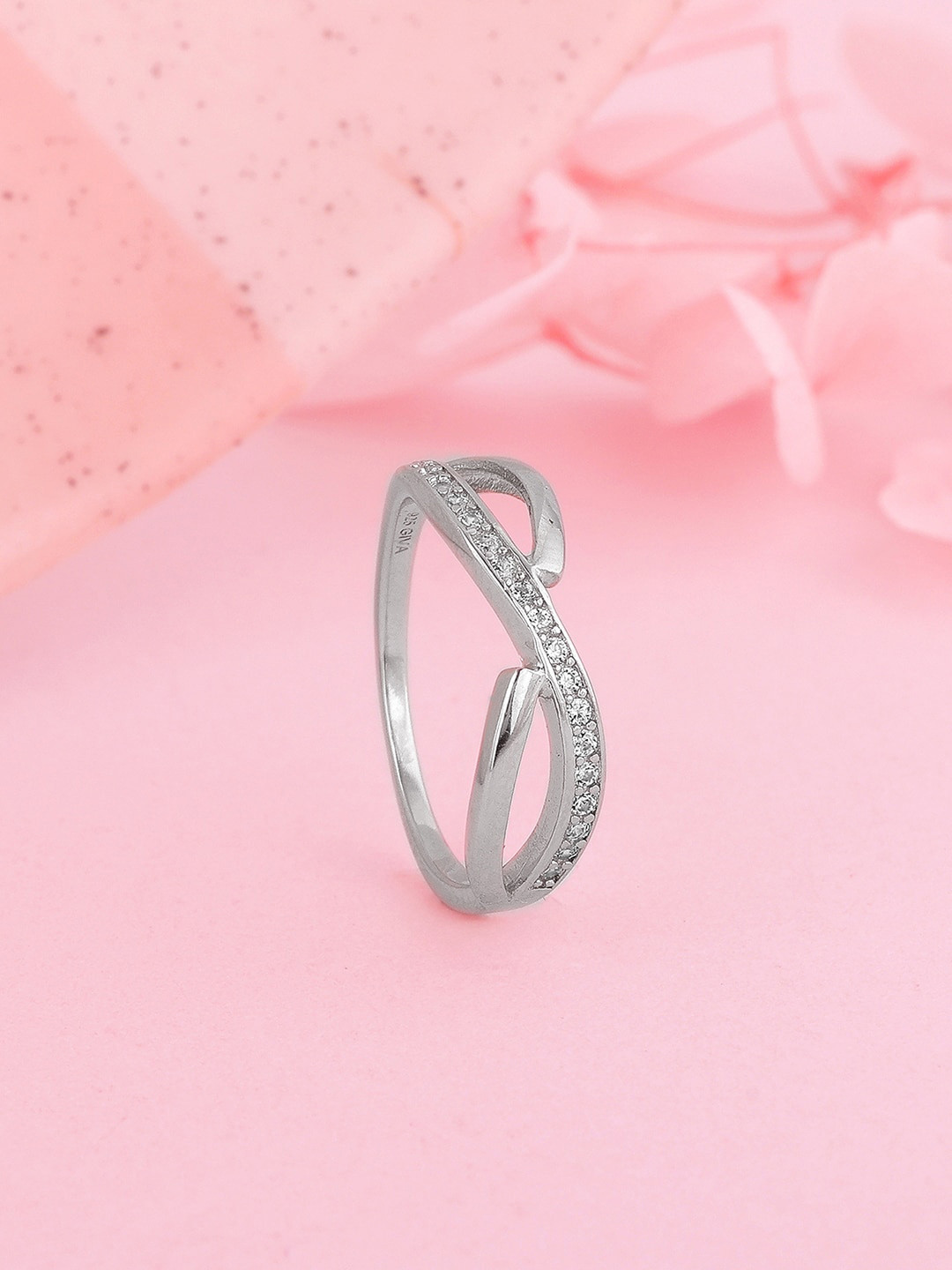 Buy GIVA 925 Sterling Silver Rhodium Plated CZ Studded Finger Ring ...