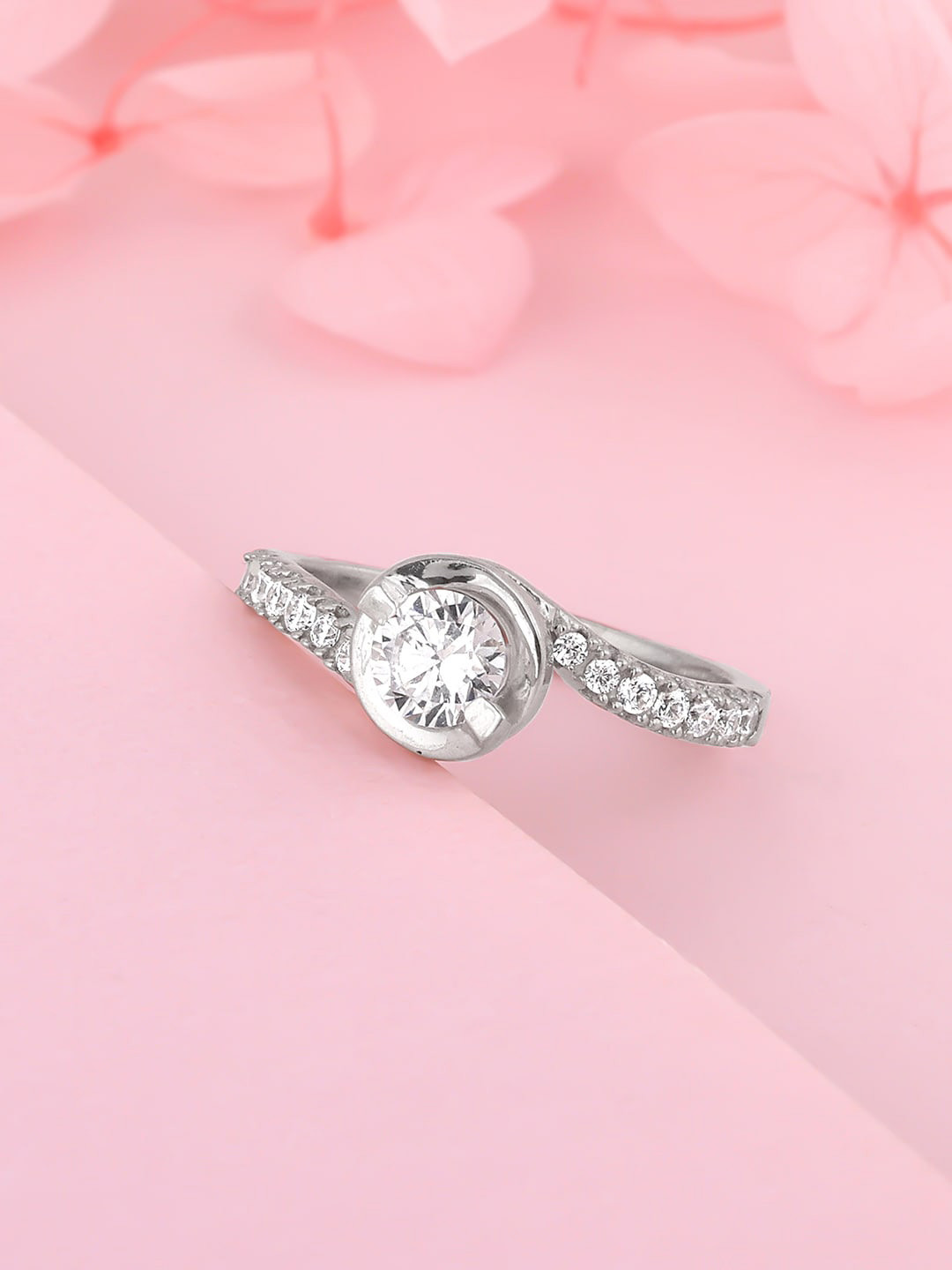 Buy GIVA 925 Sterling Silver Rhodium Plated CZ Studded Finger Ring ...