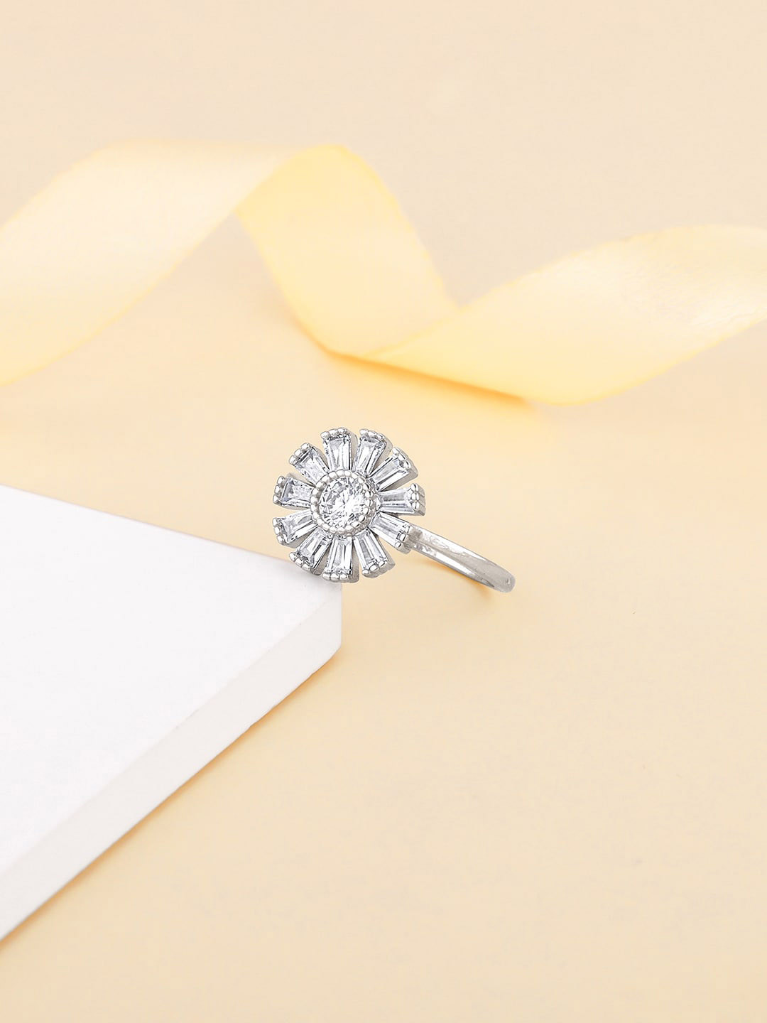 Buy GIVA 925 Sterling Silver Rhodium Plated CZ Studded Finger Ring ...